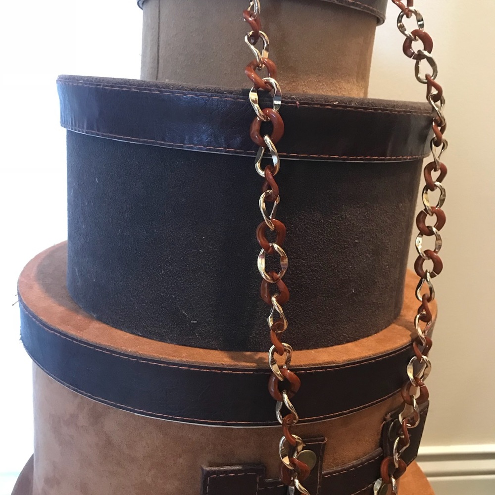 36” Long Vintage Brown&Gold Enamel Chain Necklace - Gem